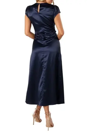 PETAL & PUP Lisbeth Ruched Satin Midi Dress