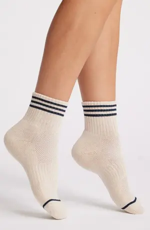 LE BON SHOPPE Girlfriend Stripe Quarter Socks - Oatmeal