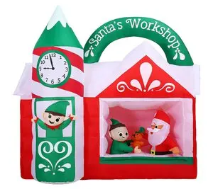 SANTA'S WORKSHOP Christmas Time 6ft Wide Pre-lit Inflatable Sant A's Workshop - One-color