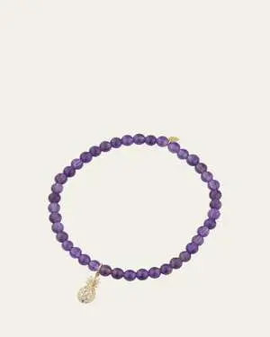 SYDNEY EVAN 14k Yellow Diamond Pineapple Charm And Amethyst Bracelet