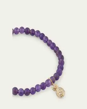SYDNEY EVAN 14k Yellow Diamond Pineapple Charm And Amethyst Bracelet