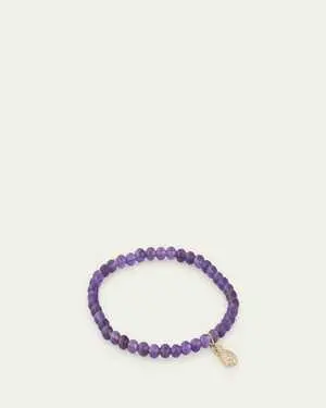 SYDNEY EVAN 14k Yellow Diamond Pineapple Charm And Amethyst Bracelet