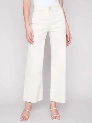 CHARLIE B Wide Leg With Raw Edge Jeans In Natural - White