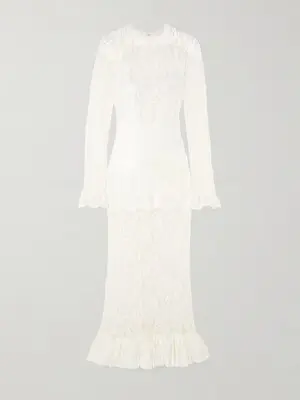 Rabanne Ruffled Satin And Lace Midi Dress In White - 40% Off | Editorialist