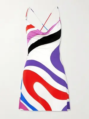 Emilio Pucci Printed Satin-Jersey Mini Dress White