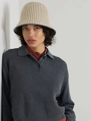 Brunello Cucinelli Embellished Ribbed-knit Bucket Hat