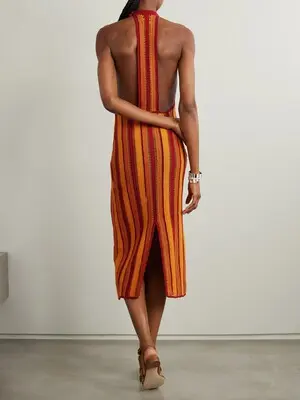Escvdo Striped Crocheted Cotton Midi Dress