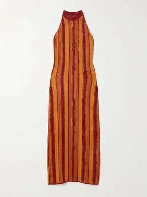 Escvdo Striped Crocheted Cotton Midi Dress