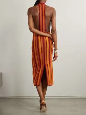 Escvdo Striped Crocheted Cotton Midi Dress