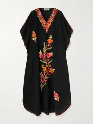ADMONA Embroidered Crinkled-gauze Kaftan - Black