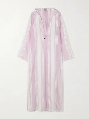 ADMONA Ruhi Hooded Embellished Striped Gauze Coverup - Pink