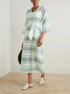 ADMONA Tala Belted Embellished Striped Gauze Coverup