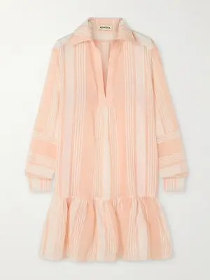 ADMONA Izaat Tiered Striped Gauze Shirt Dress - Orange