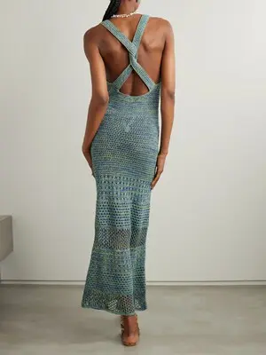 Escvdo Twist-back Pointelle-knit Cotton Maxi Dress