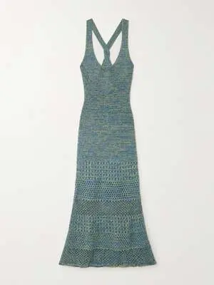 Escvdo Twist-back Pointelle-knit Cotton Maxi Dress
