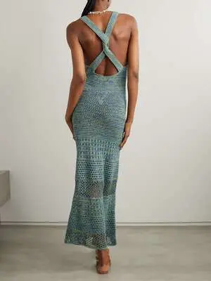 Escvdo Twist-back Pointelle-knit Cotton Maxi Dress