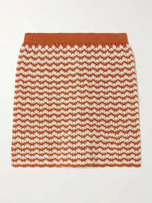 Escvdo Striped Crocheted Cotton Mini Skirt