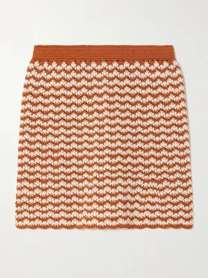 Escvdo Striped Crocheted Cotton Mini Skirt