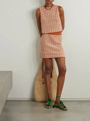 Escvdo Striped Crocheted Cotton Mini Skirt