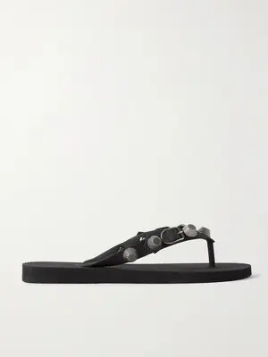 Balenciaga Cagole Embellished Rubber Flip Flops - Black