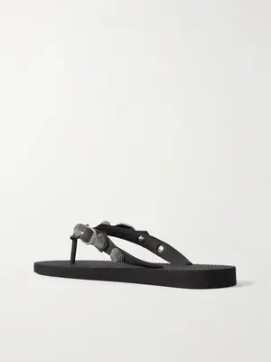 Balenciaga Cagole Embellished Rubber Flip Flops - Black