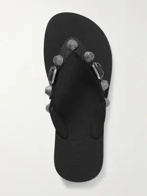 Balenciaga Cagole Embellished Rubber Flip Flops - Black
