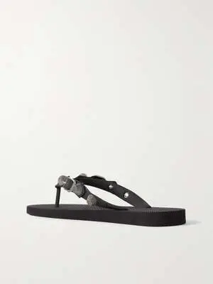 Balenciaga Cagole Embellished Rubber Flip Flops - Black