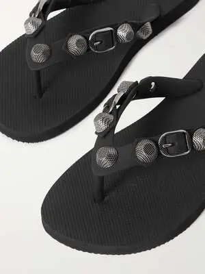 Balenciaga Cagole Embellished Rubber Flip Flops - Black