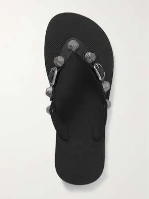 Balenciaga Cagole Embellished Rubber Flip Flops - Black