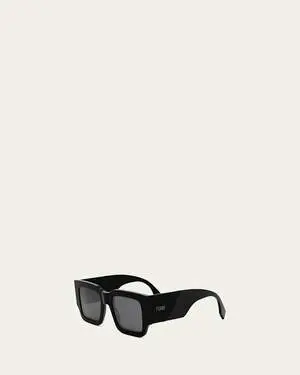 Fendi Rectangle Acetate Sunglasses - Shiny Black Smoke