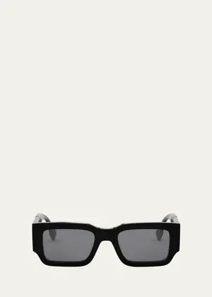 Fendi Rectangle Acetate Sunglasses - Shiny Black Smoke