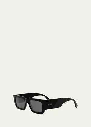 Fendi Rectangle Acetate Sunglasses - Shiny Black Smoke