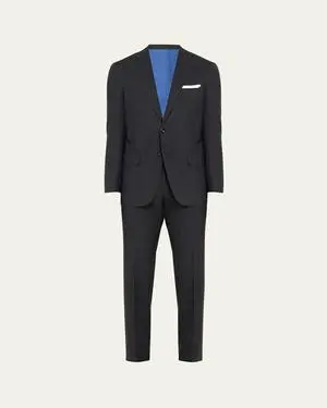 Kiton Grid Check Wool Suit - Dk Gry Mult