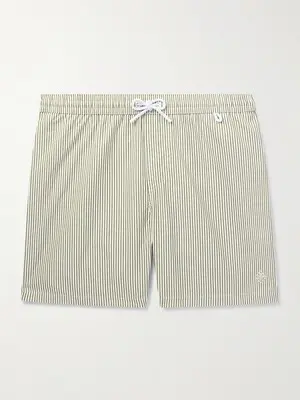 Loro Piana Bay Straight-leg Mid-length Logo-print Striped Swim Shorts - Green