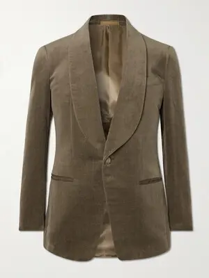 Kingsman Shawl-collar Cotton And Linen-blend Velvet Tuxedo Jacket - Brown