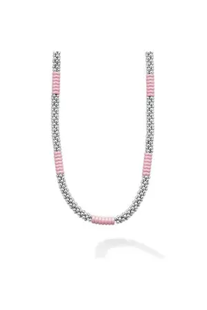 Lagos LAGOS Caviar Sterling Silver & Ceramic Station Necklace, 5mm Pink
