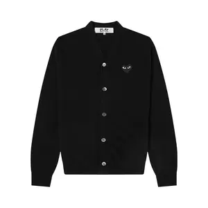 Play Comme Des Garcon Heart Patch V-neck Cardigan - Black