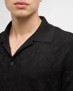 Versace Apos;s Tonal Barocco Knit Polo Shirt - Black