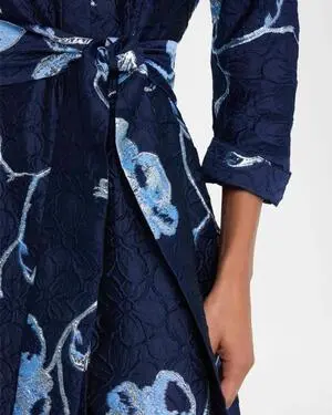 Rickie Freeman For Teri Jon Metallic Jacquard Gown - Navy Multi