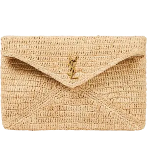 Saint Laurent Cassandre Raffia Pouch - Beige