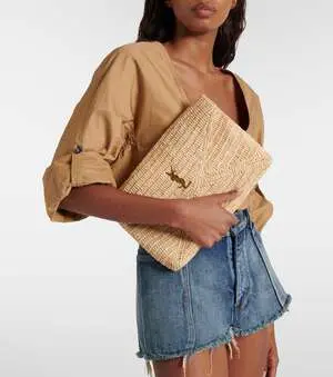 Saint Laurent Cassandre Raffia Pouch - Beige