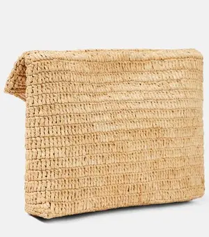 Saint Laurent Cassandre Raffia Pouch - Beige