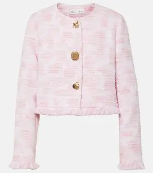 Oscar De La Renta Fringed Cropped Tweed Jacket - Pink