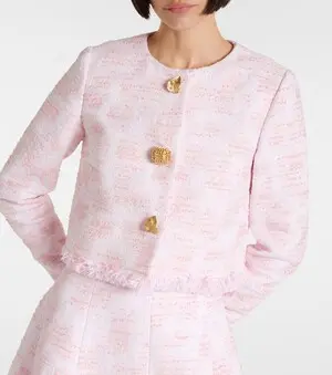 Oscar De La Renta Fringed Cropped Tweed Jacket