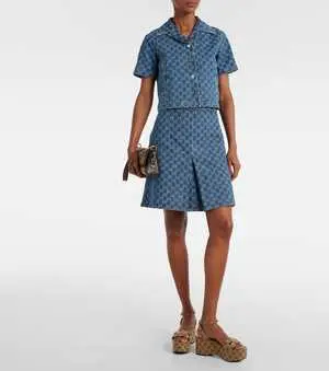 Gucci Gg Jacquard Denim Cropped Top