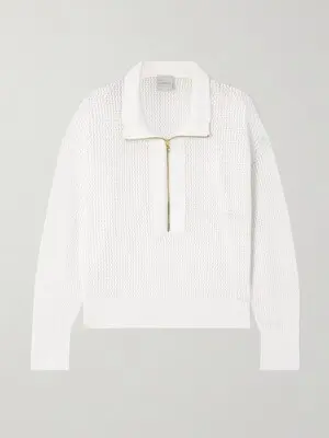 Varley Aurora Open-knit Cotton Half-zip Sweater