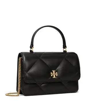 Tory Burch Mini Kira Diamond Quilt Top Handle Chain Wallet - Black