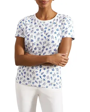 HOBBS LONDON Pixie Printed Cotton Tee - Ivory Blue