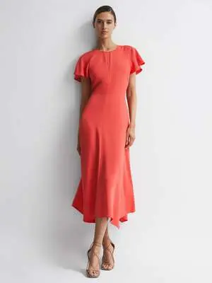 REISS Eleni Cap-sleeve Midi Dress