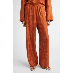 TOTEME Monogram Embroidered Silk Pants - Terracotta